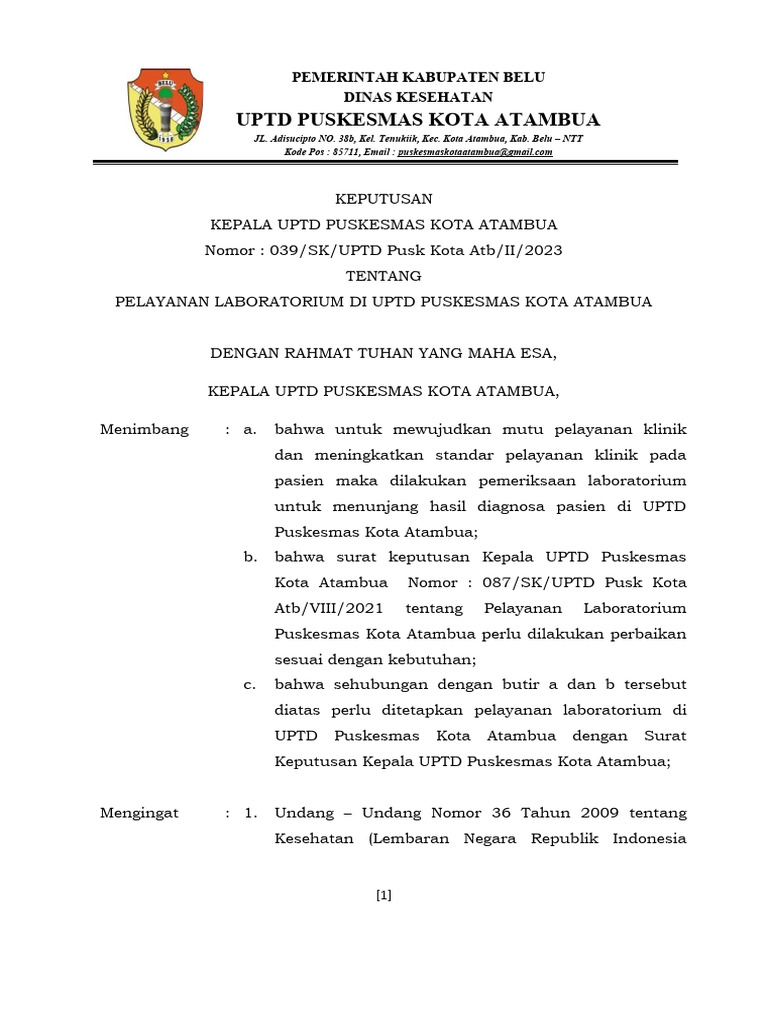 SK Pelayanan Lab. Baru (2023) A4 | PDF | Griya & Taman | Sains & Matematika
