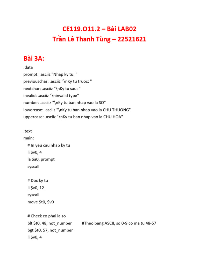 CE119.O11.2 - LAB02 -Trần Lê Thanh Tùng - 22521621 | PDF | Computer Data