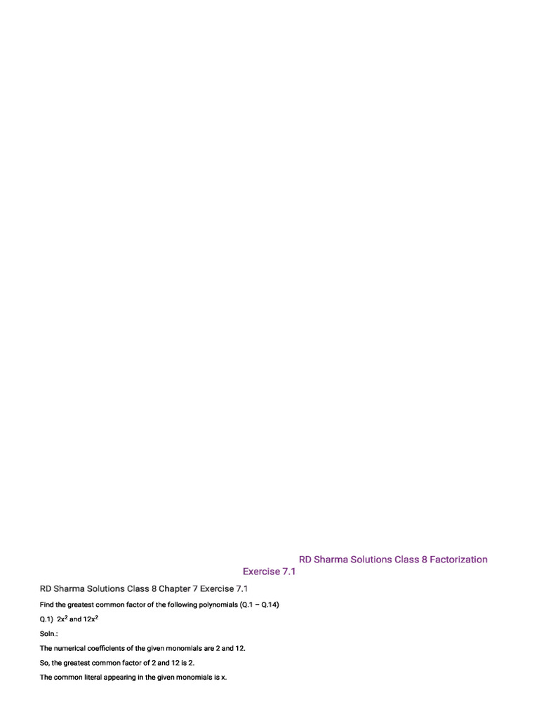 RD Sharma Class 8 Solutions Maths Chapter 7 Factorization | PDF | Abstract Algebra | Applied ...