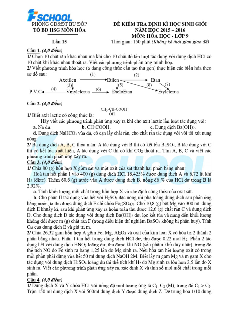 De Thi HSG Hoa 9 So GD and DT Bu Dop Nam Hoc 2015 2016 Co Dap An 71f08d20fd | PDF