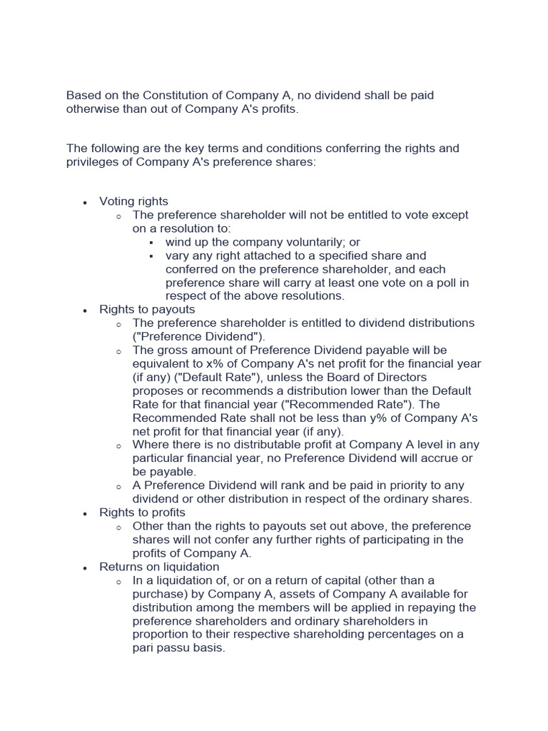 Preference Redeemable Shares | PDF | Dividend | Preferred Stock