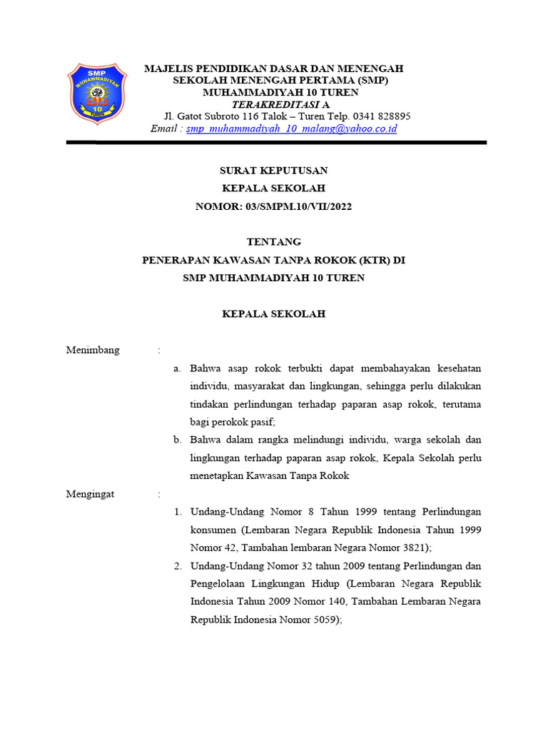 SK KTR SMP Muh.10 Turen 2022 | PDF | Pengembangan Diri | Kesehatan Holistik