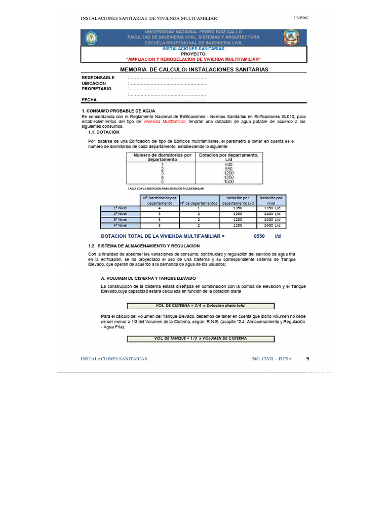 Modelo de Memoria de Calculo de Instalaciones Sanitarias | PDF | Baño ... Modelo de Memoria de Calculo de Instalaciones Sanitarias | PDF | Baño ...