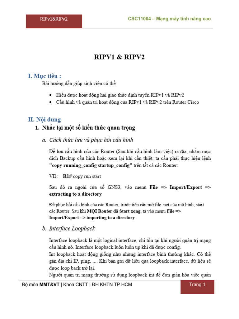 CSC11004 - TLHDTH - RIPv1 & RIPv2 | PDF