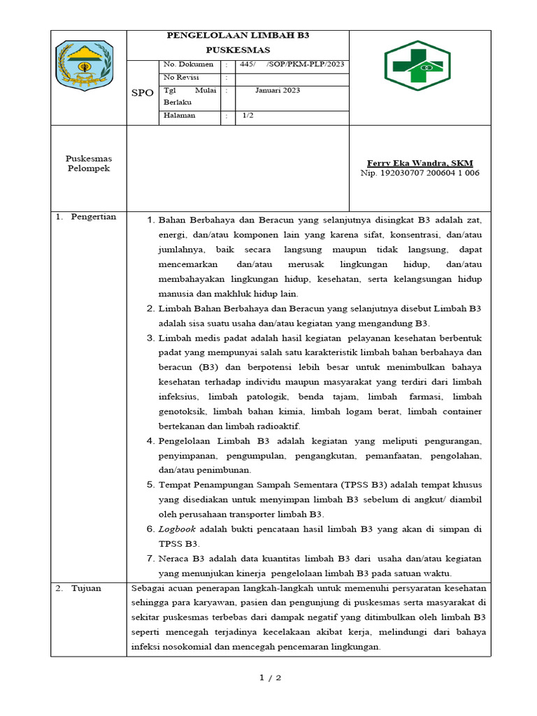SOP Pengelolaan B3 | PDF