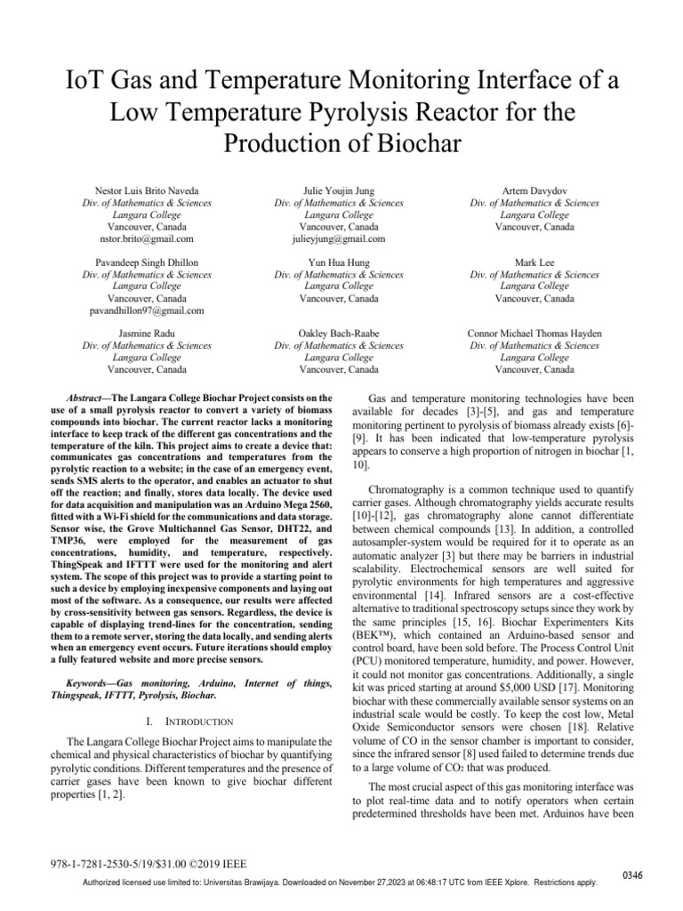 IoT Gas and Temperature Monitoring Interface of A Low Temperature Pyrolysis Reactor For The ...