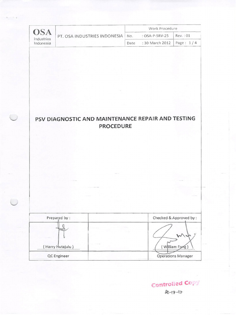 OSA-P-SRV-25 PSV Diagnostic and Maintenance Repair and Testing ...