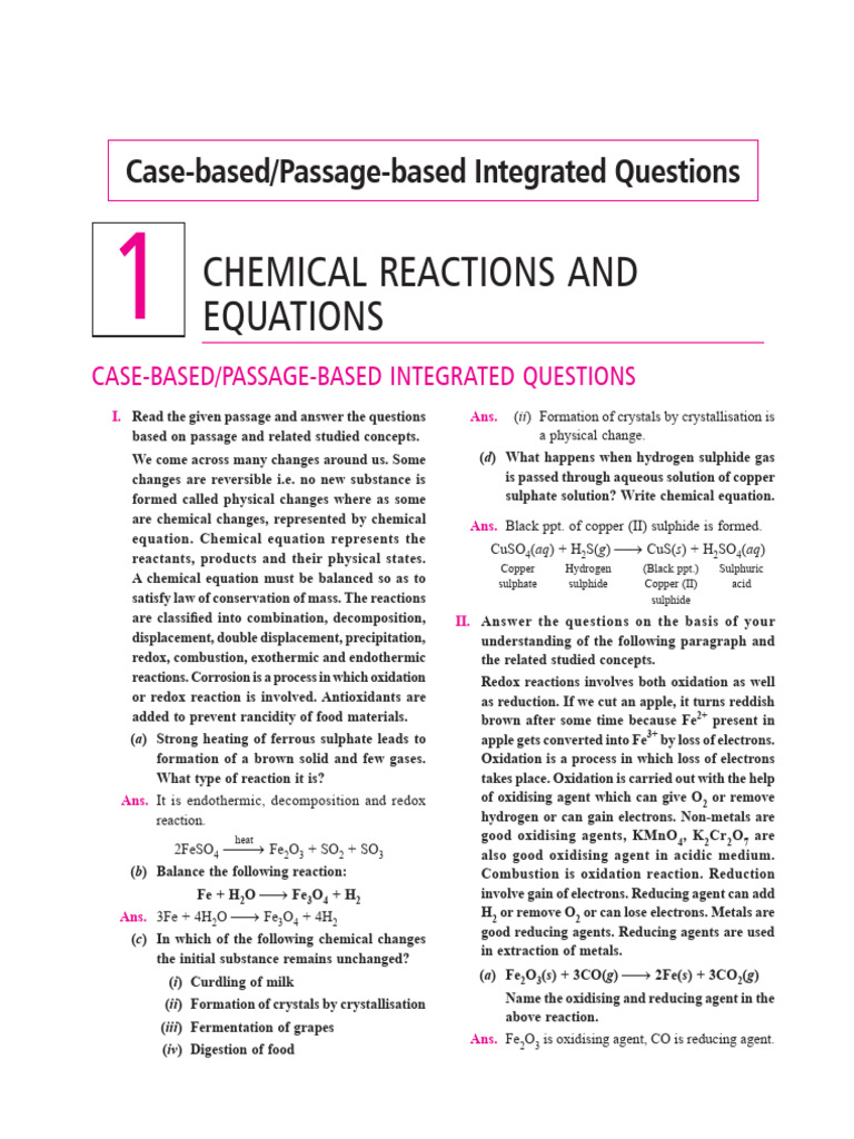 Case Study Questions Class X | PDF | Redox | Metals