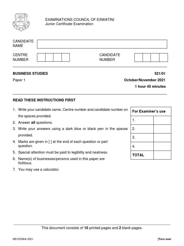 Business Studies JC Exam Paper 2021 | PDF | Supply And Demand ...