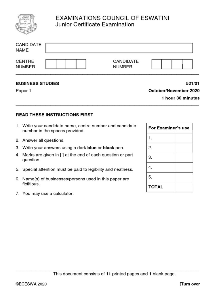 JC Business Studies 2020 Question Paper 1 | PDF | Economies | Business