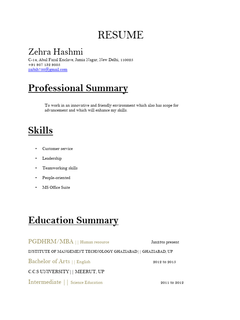 Hashmi Zehra Resume. (1) (2) - 2 | PDF