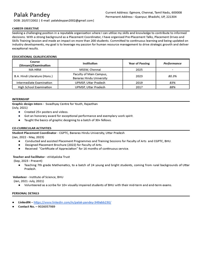Aspiring HR Professional's Profile | PDF