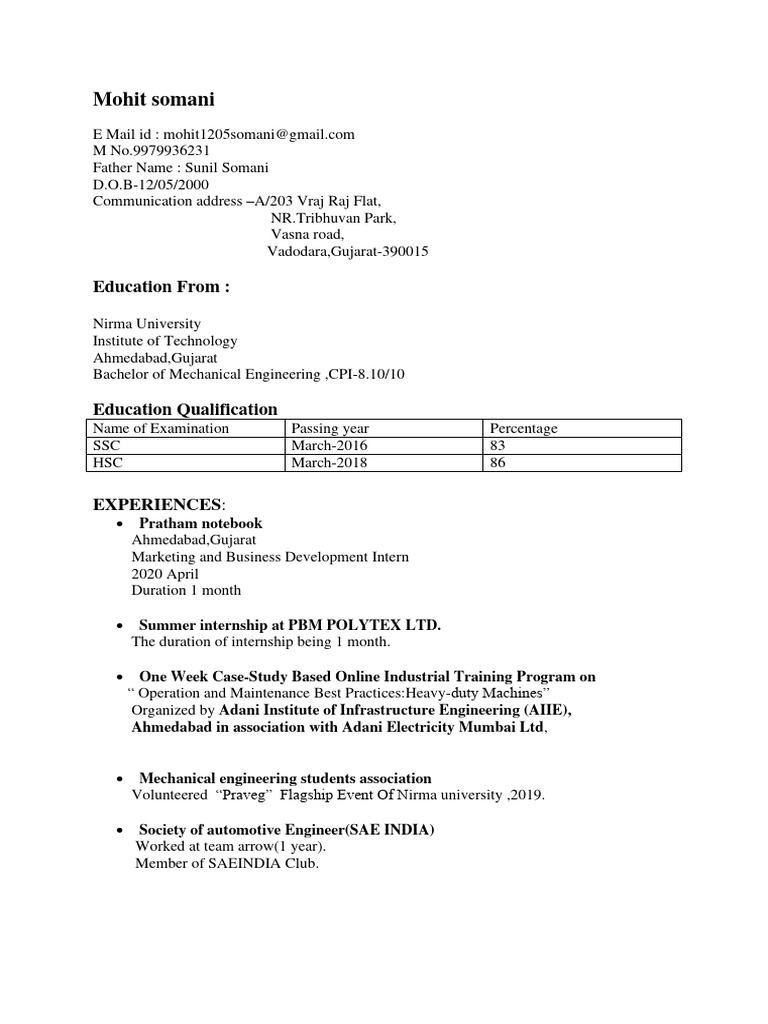 Resume Mohit Final Pdf