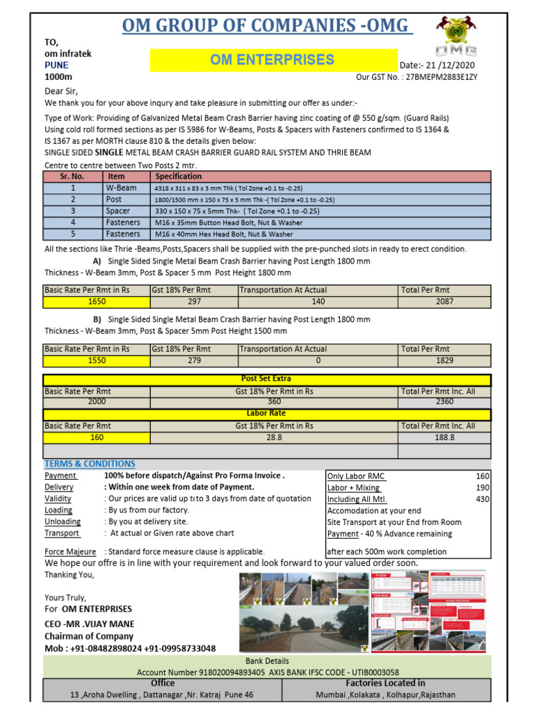 Om Enterprises Quotation | PDF | Screw