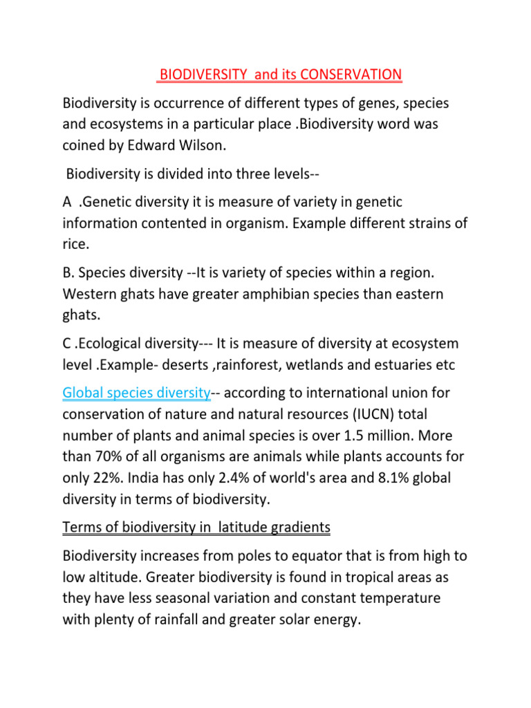 Biodiversity Notes | Download Free PDF | Biodiversity | Conservation ...
