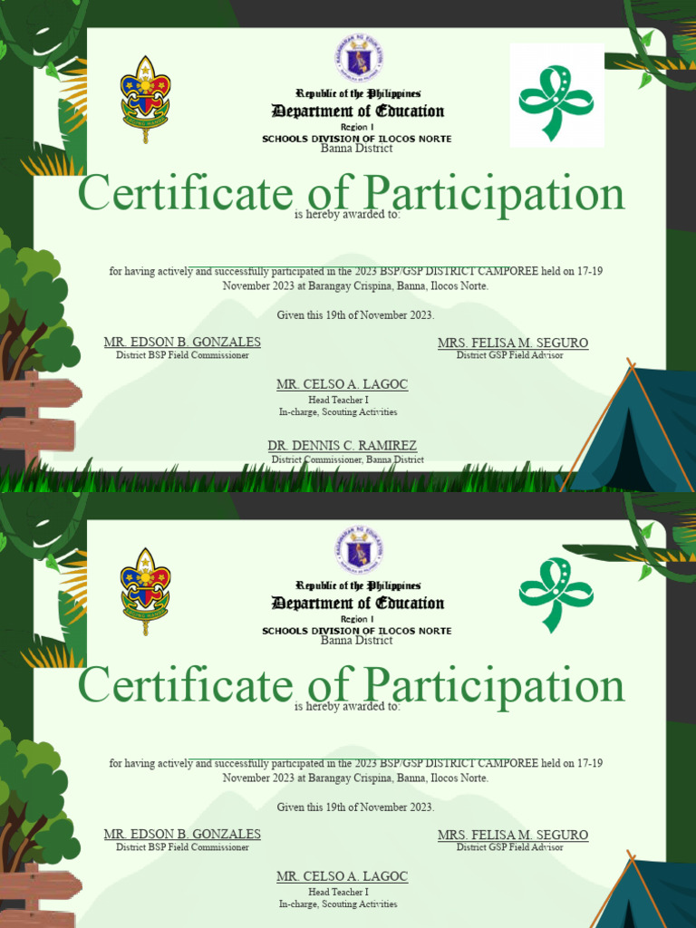 BSPGSP Certificate 2023 | PDF | Scouting