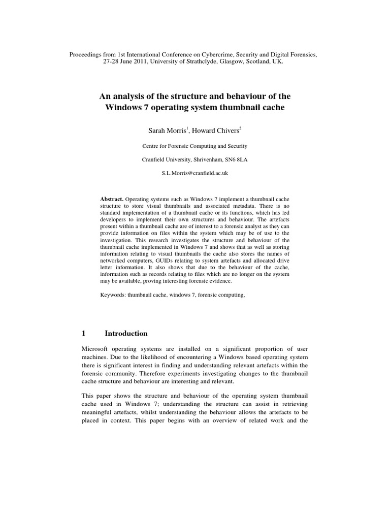 Windows 7 Operating System Thumbnail Cache-2011 | PDF | Computer File | Directory (Computing)