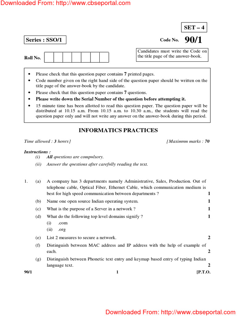 CBSE Class 12 Informatics Practice 2015 Delhi | PDF | Computer Network | Software