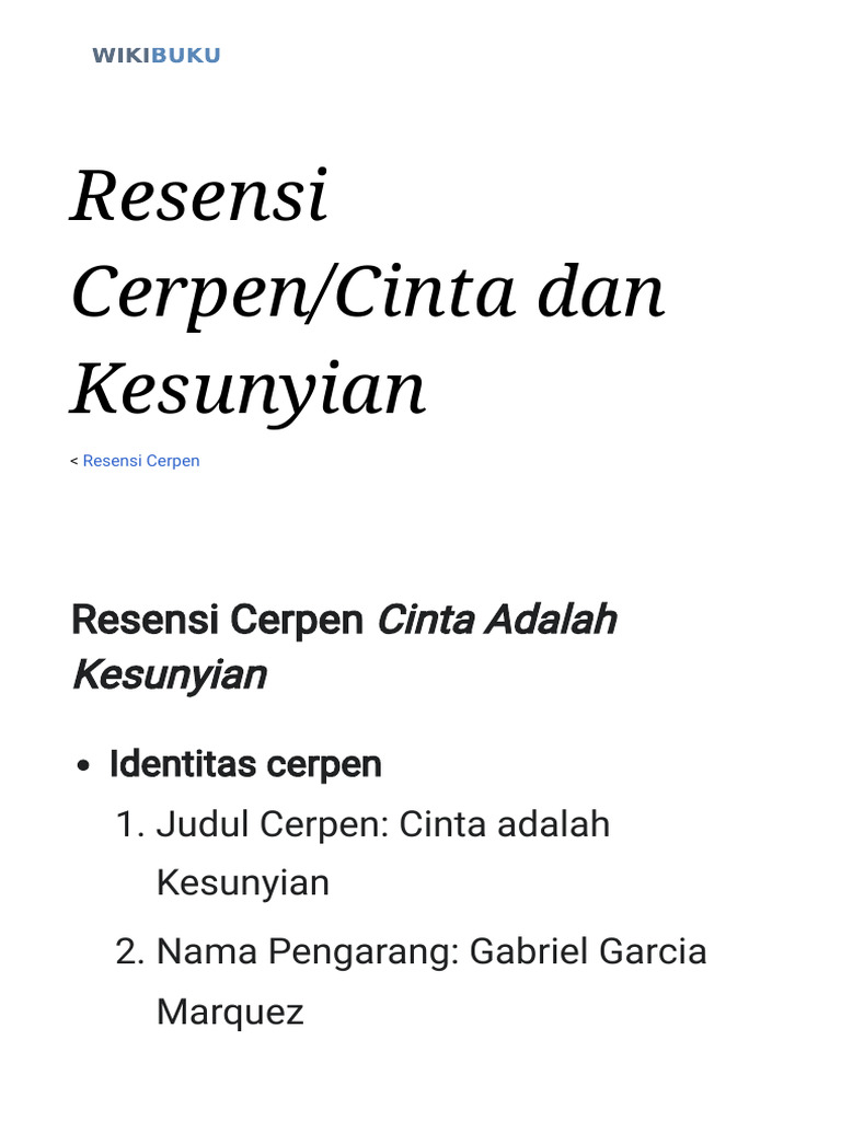 Resensi Cerpen Cinta dan Kesunyian | PDF | Puisi | Klasik