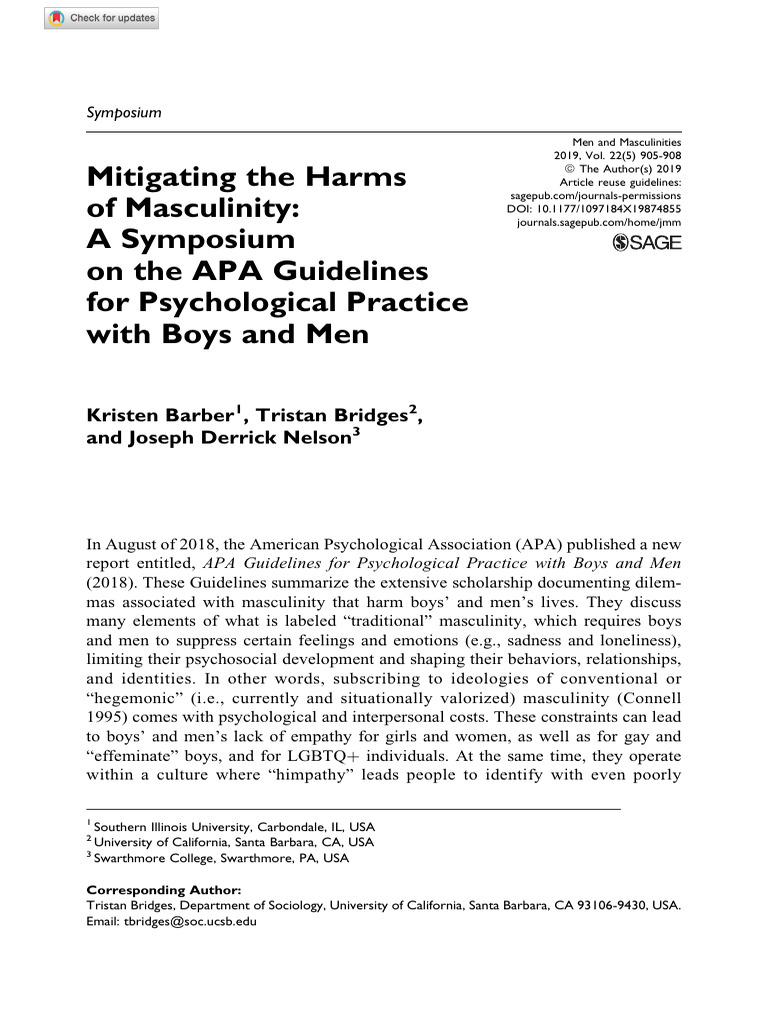 Mitigating The Harms of Masculinity: A Symposium On The APA Guidelines For Psychological ...