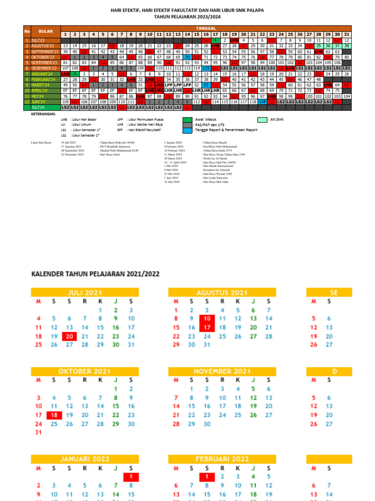 Kalender Pendidikan 2023-2024 SMK Palapa | PDF