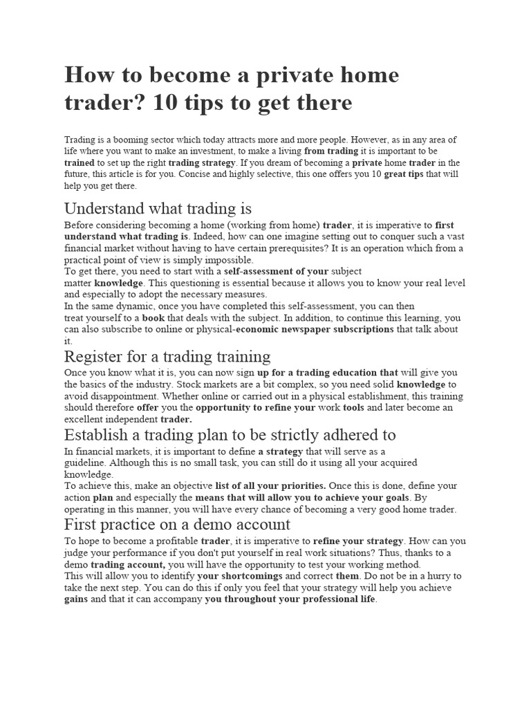 How To Become A Private Home Trader | PDF | Diversification (Finance) | Stock Market