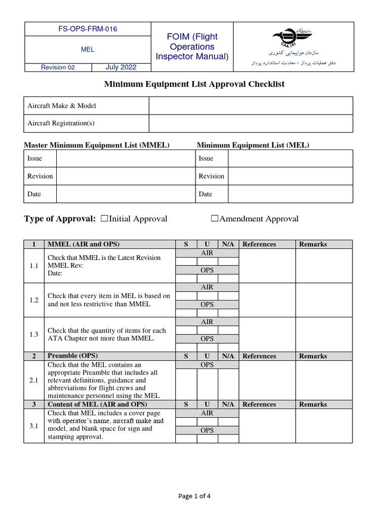 (MEL Checklist) FS-OPS-FRM-016 - (MEL Checklist) FS-OPS-FRM-016 | PDF ... (MEL Checklist) FS-OPS-FRM-016 - (MEL Checklist) FS-OPS-FRM-016 | PDF ...