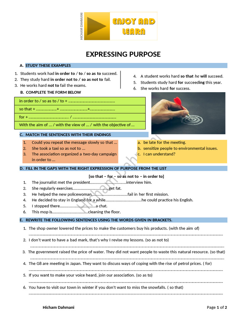 Expressing Purpose - Exercises-1 | PDF