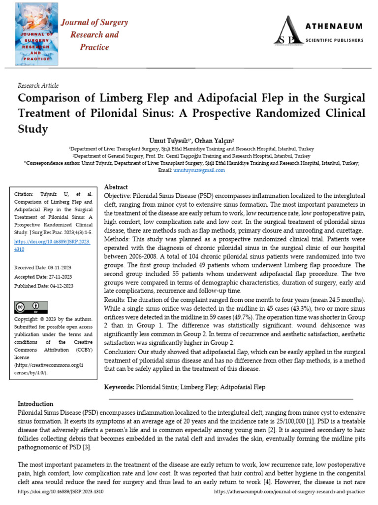 Comparison of Limberg Flep and Adipofacial Flep in The Surgical ...