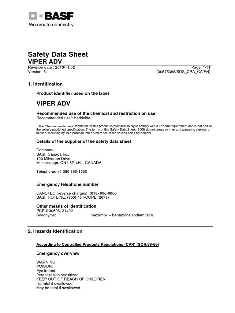 Viper ADV Herbicide | PDF | Toxicity | Personal Protective Equipment