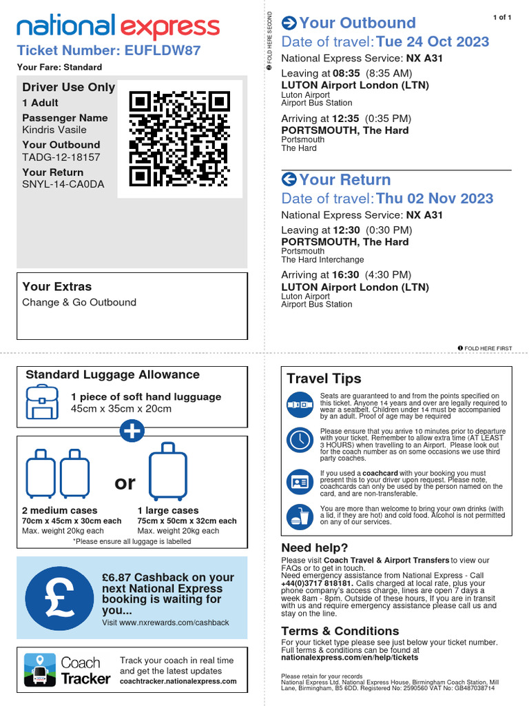 Coach Ticket EUFLDW87 | Download Free PDF | Bus Transport | Public Services