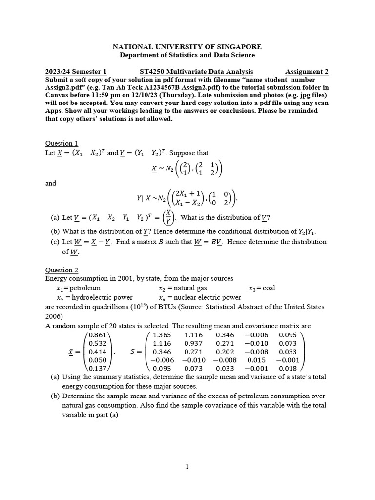 ST4250 23S1 Assignment 2 | PDF | Covariance Matrix | Standard Deviation