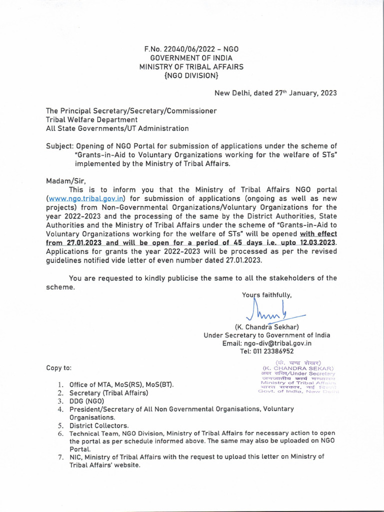 Ministry of Tribal Affairs Letter ...