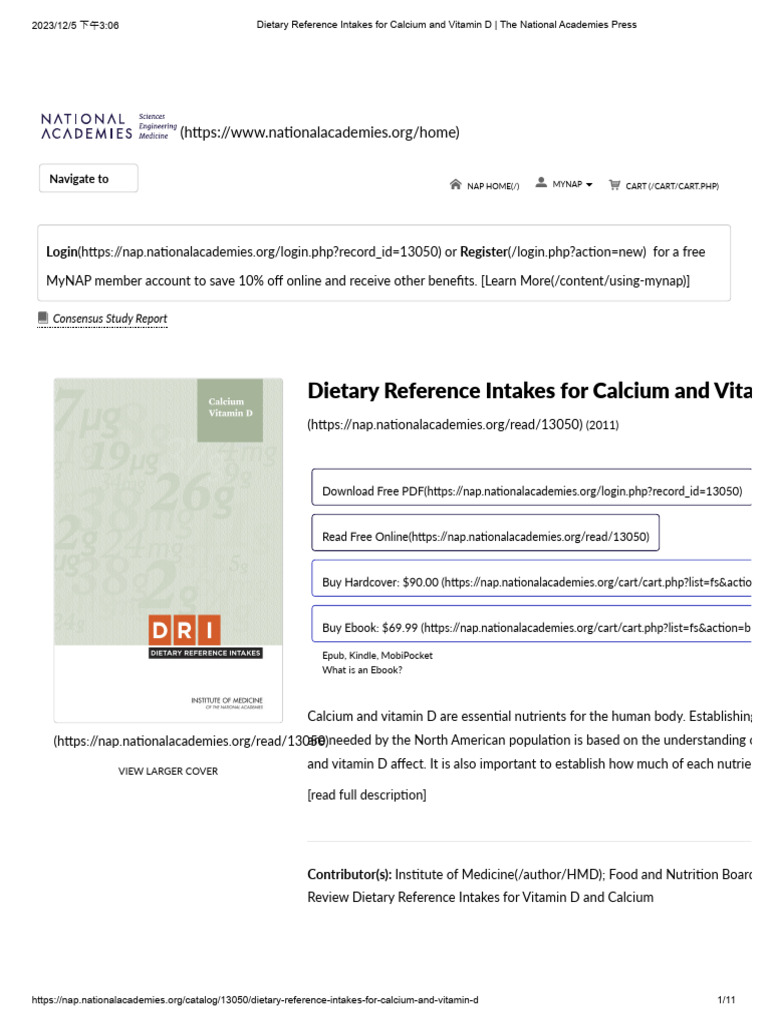 Dietary Reference Intakes For Calcium and Vitamin D - The National ...