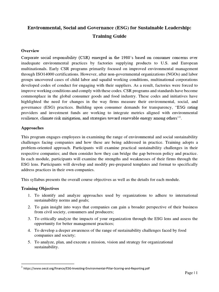 ESG Training Course Outline | PDF | Corporate Social Responsibility ...