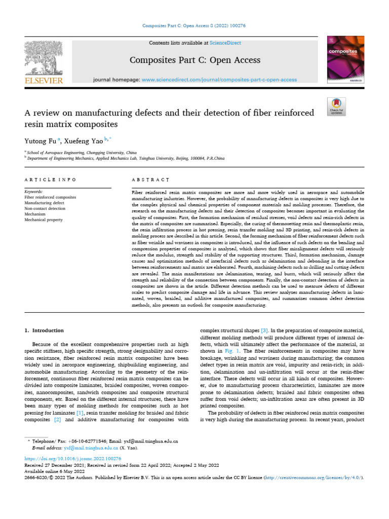 A Review On Manufacturing Defects And Their Detection Of Fiber Reinforced Resin Matrix