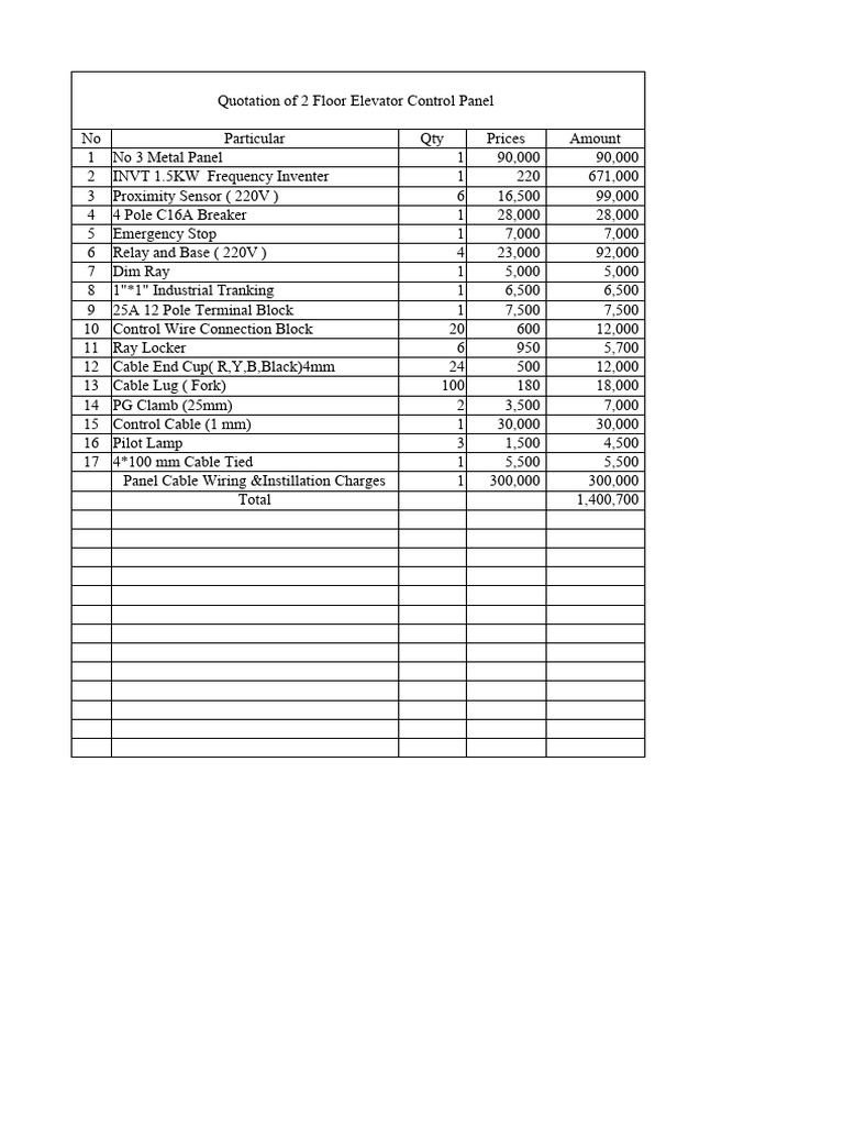 2 Floor Elevator Material List | PDF | Elevator | Electronics