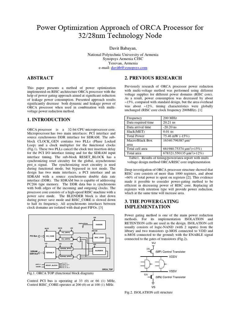 Power Optimization Approach of ORCA Processor For 32/28nm Technology Node | PDF | Central ...