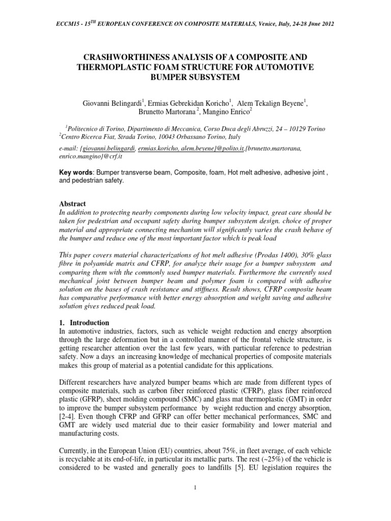 Crashworthiness Analysis of A Composite and Thermoplastic Foam Structure For Automotive Bumper ...