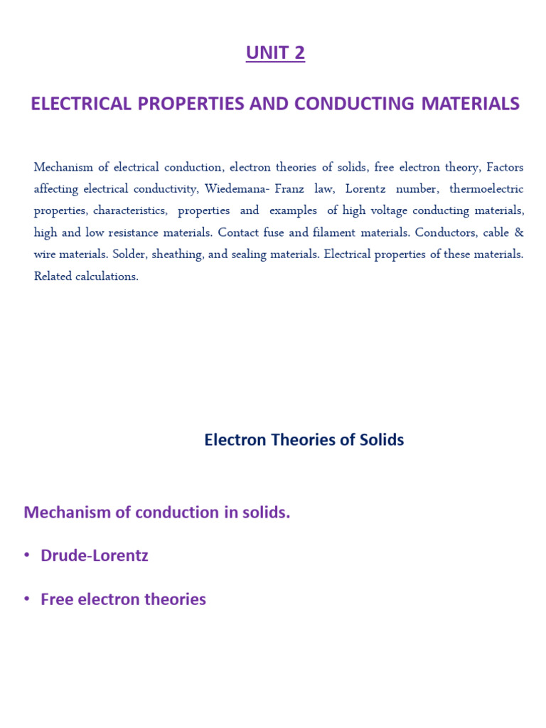 Unit 2 Part 1 | PDF | Electrical Resistivity And Conductivity | Electron