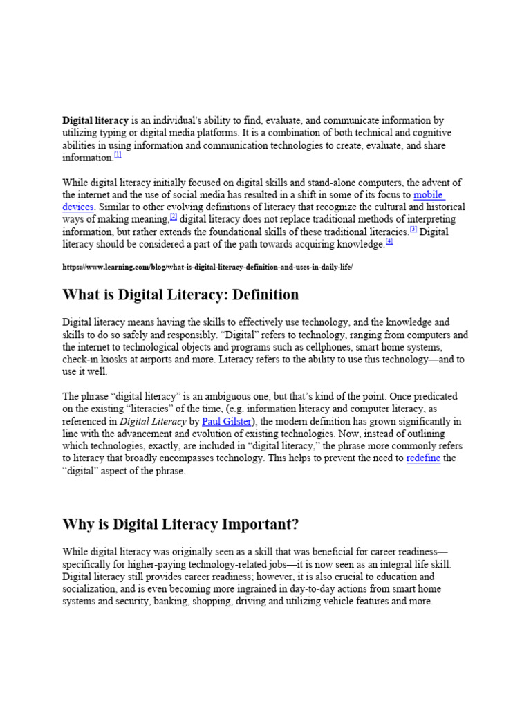 Digital Literacy Is An Individual | PDF | Literacy | Information