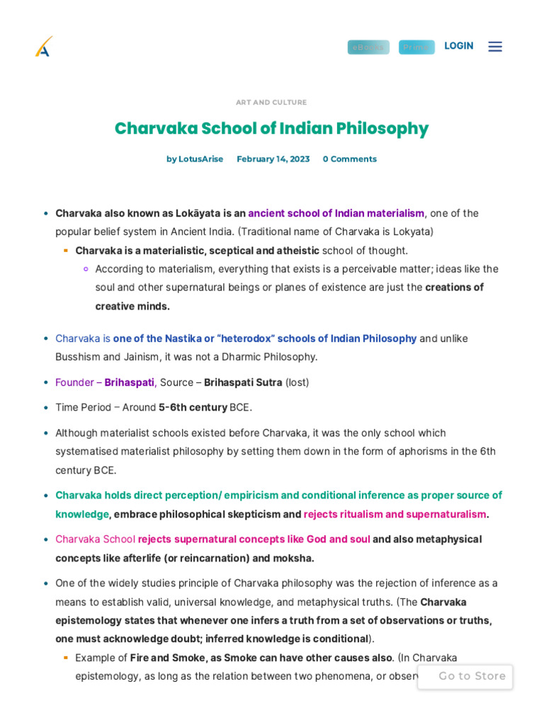 Charvaka School of Indian Philosophy - UPSC Clear Notes | PDF | Indian ...