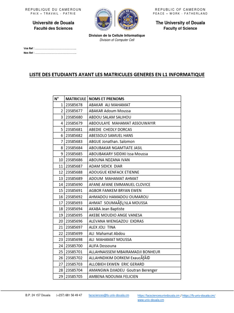 Liste Matricules Inf1 | PDF