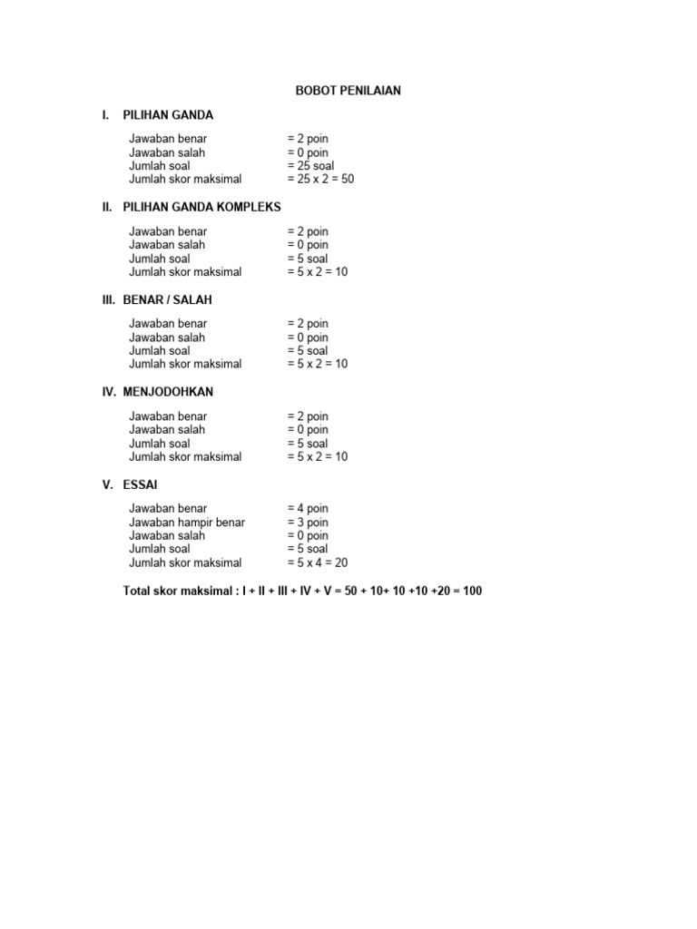 Bobot Penilaian Psaj 2023 Bahasa Inggris | PDF