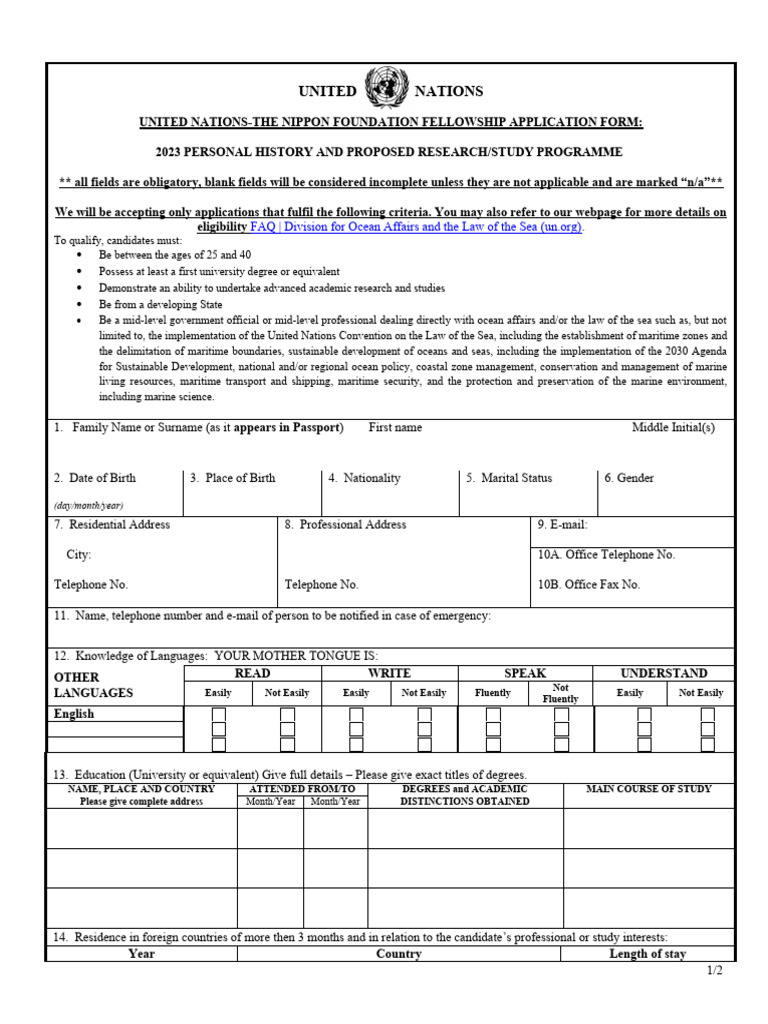 Un Nippon Fellowship Application Forms | PDF | Travel Visa | Fellow