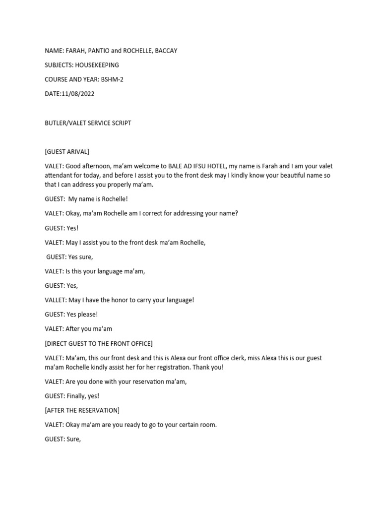 Butler Service Script | PDF