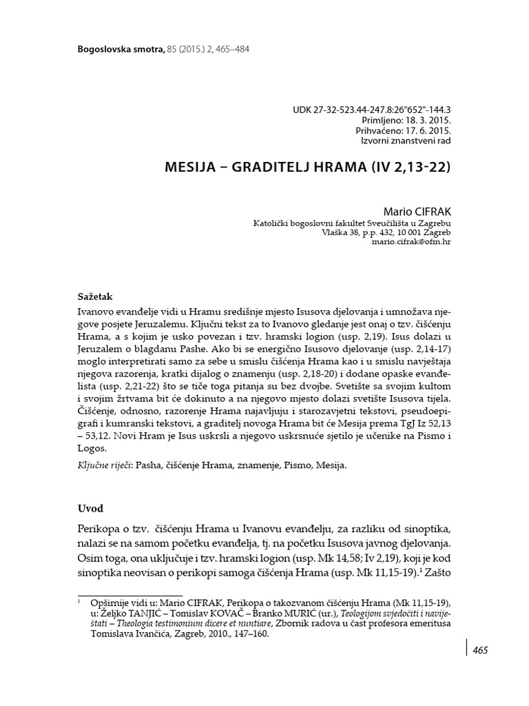 Cifrak - MESIJA, GRADITELJ HRAMA | PDF