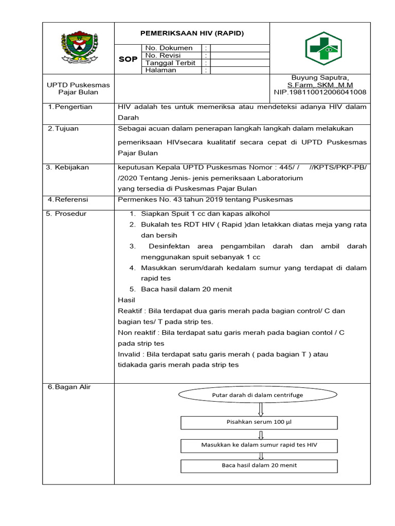 Sop Pemeriksaan Rapid Hiv | PDF