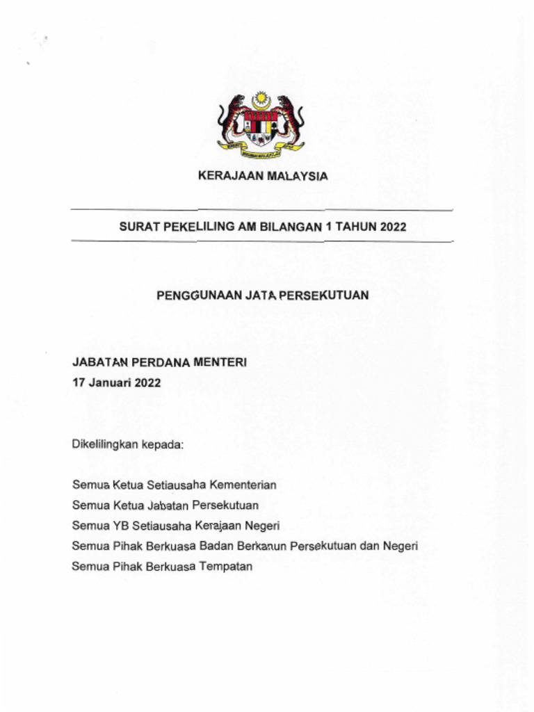 Pekeliling Am Bilangan 1 Tahun 2022 - Penggunaan Jata Persekutuan | PDF
