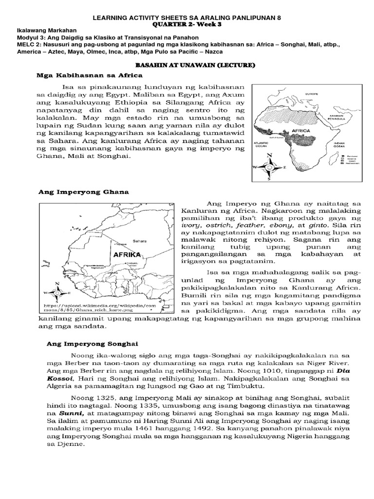 Learning Activity Sheets Sa Araling Panlipunan 8 QUARTER 2-Week 3 | PDF